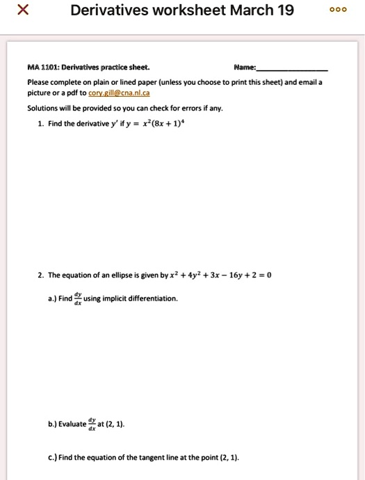 derivatives worksheet march 19 x 000 ma 1101 derivatives prartice sheet ...