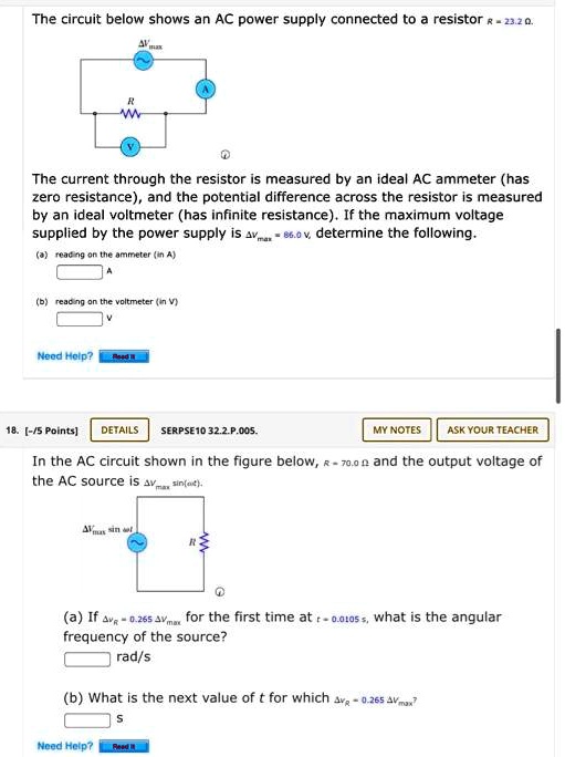 the circuit below shows an ac power supply connected to resistor the ...