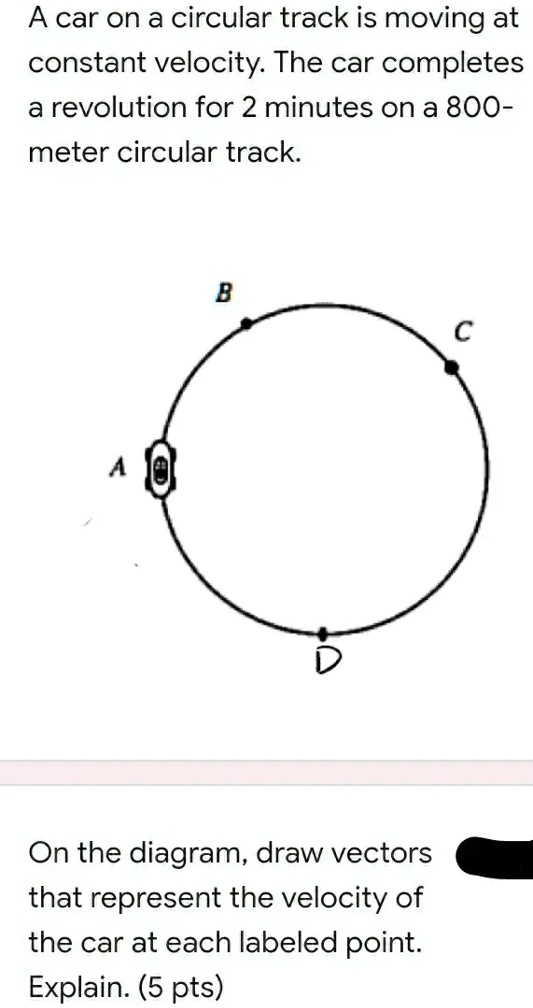 A car on a circular track is moving at constant velocity. The car ...