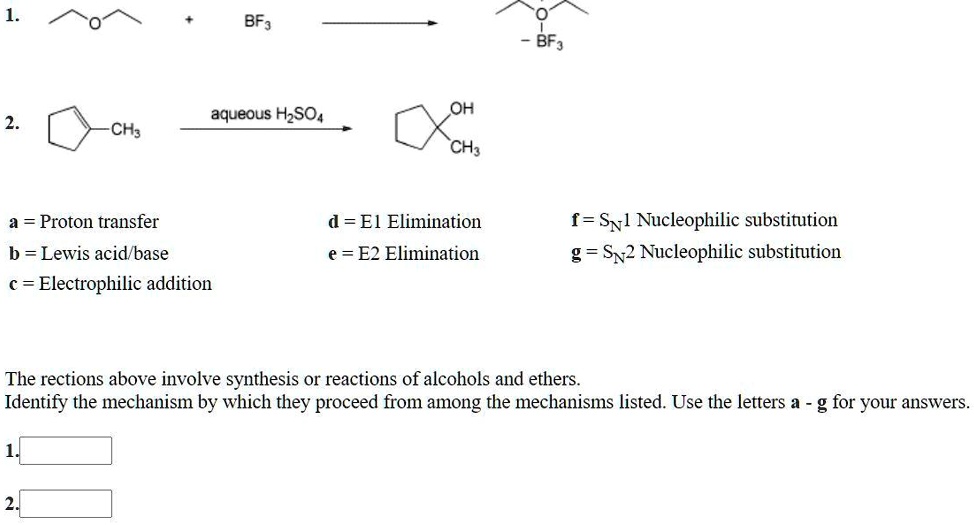 SOLVED:BFa BF3 aqueous HzSO4 OH -CHs 0 = Proton transfer d =El ...