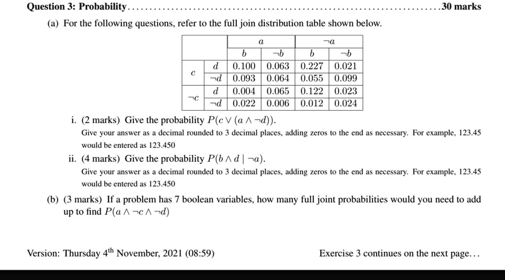 SOLVED: Question 3: Probability (a) For the following questions, refer ...