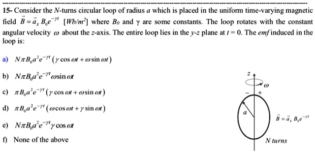 15- Consider the N-turns circular loop of radius a which is placed in the uniform time-varying ...