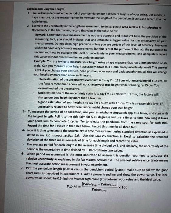 SOLVED: Texts: Experiment - Vary the Length 1. Use a tape measure or any measuring tool to ...