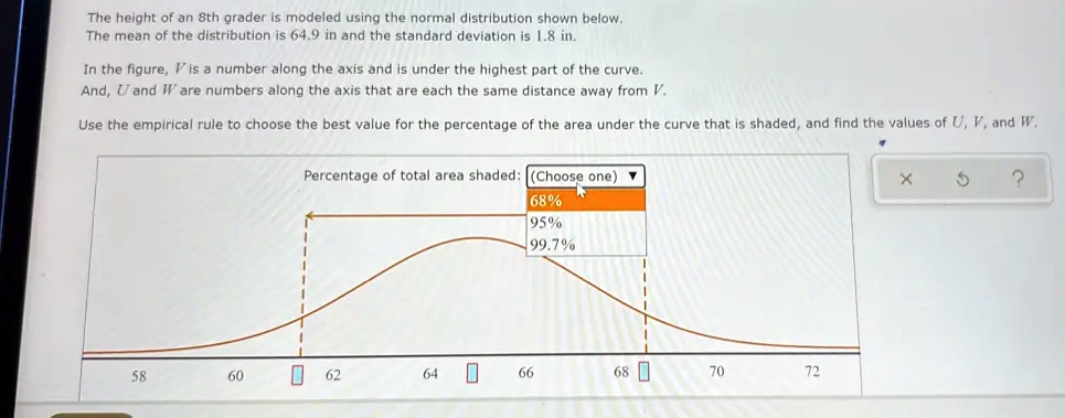 SOLVED: The height of an 8th grader is modeled using the normal distribution shown below: The ...