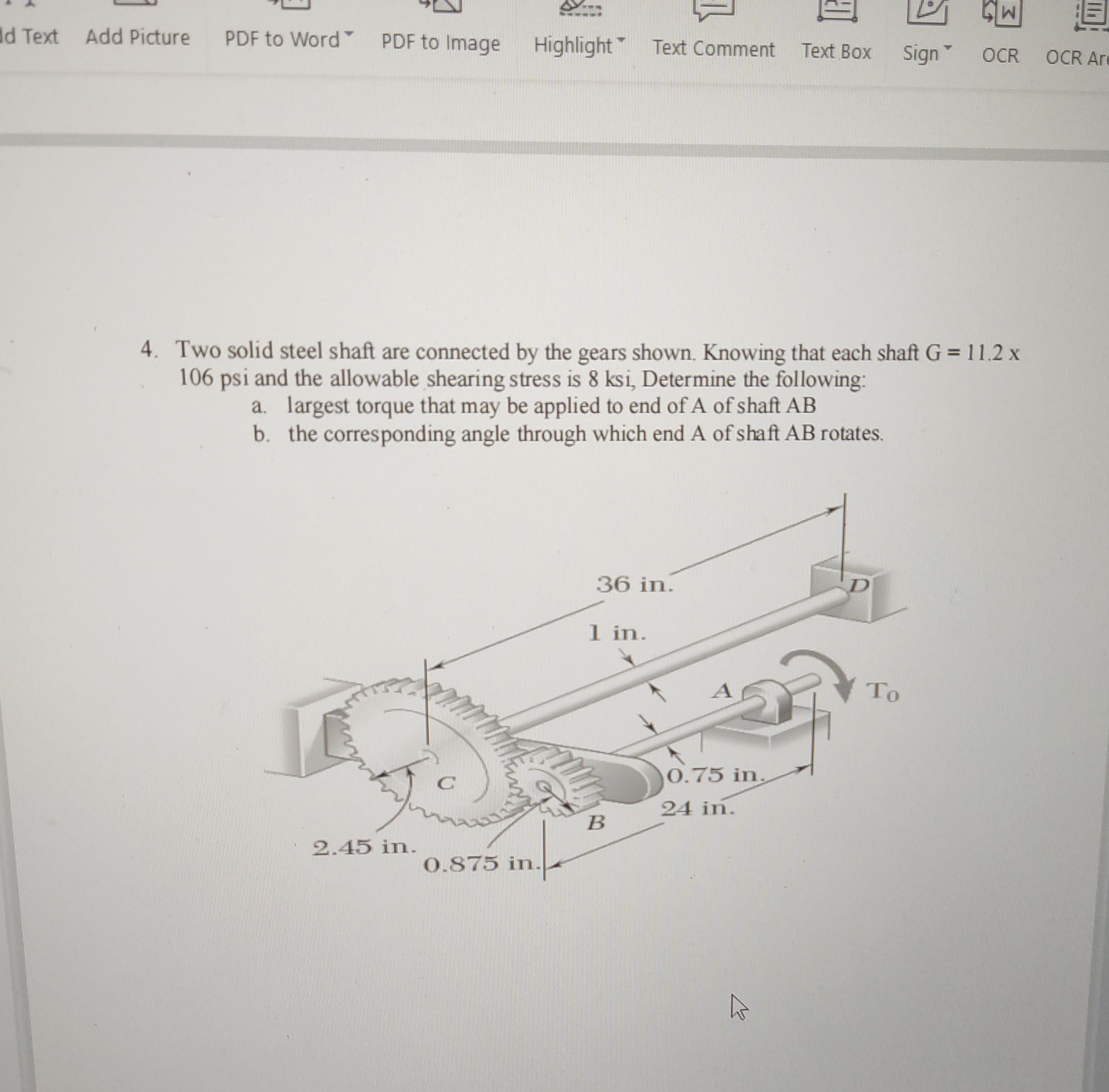 SOLVED: 4. Two solid steel shaft are connected by the gears shown ...