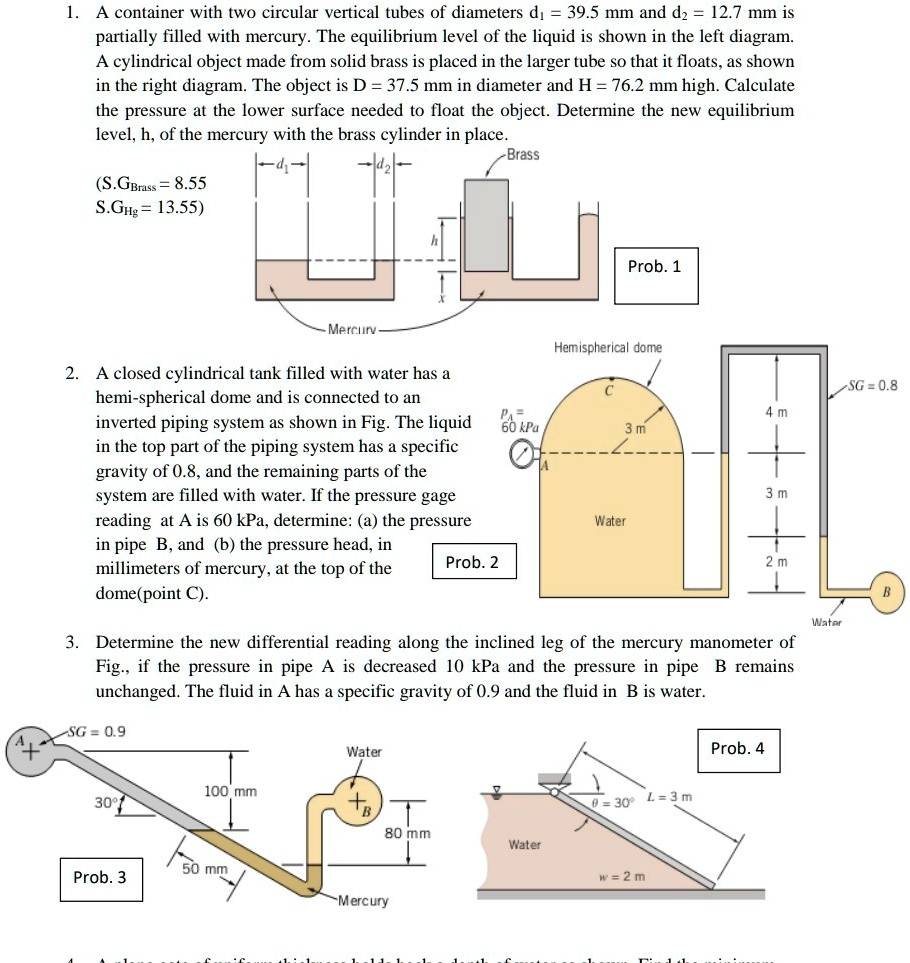 A container with two circular vertical tubes of diameters d = 39.5 mm and d = 12.7 mm is ...