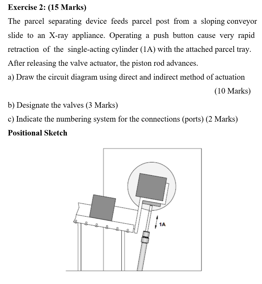 SOLVED: PNEUMATICS ELECTRO-PNEUMATICS Exercise 2: (15 Marks) The parcel separating device feeds ...