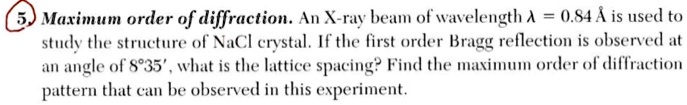 5) Maximum order of diffraction. An X-ray beam of wavelength λ = 0.84 Å ...