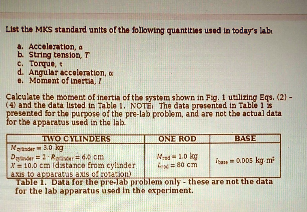 SOLVED: List the MKS standard units of the following quantities used in today's lab: a ...