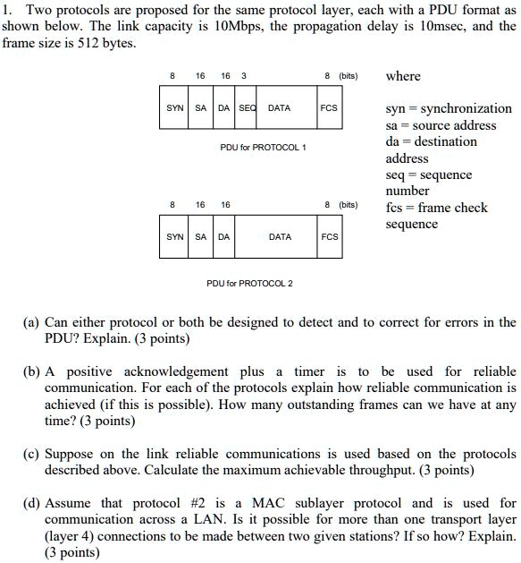 1. Two protocols are proposed for the same protocol layer, each with a PDU format as shown below ...