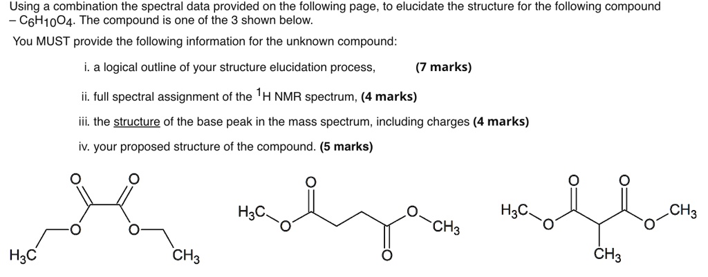 Using a combination the spectral data provided on the following page ...