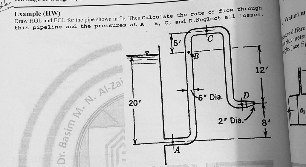 Example (HW) Draw HGL and EGL for the pipe shown in fig. Then Calculate ...