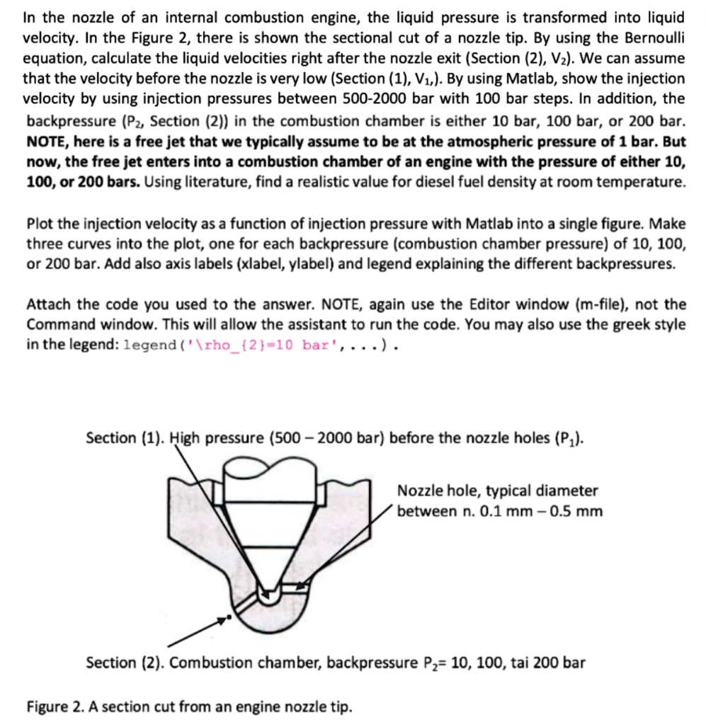 SOLVED: In the nozzle of an internal combustion engine, the liquid ...