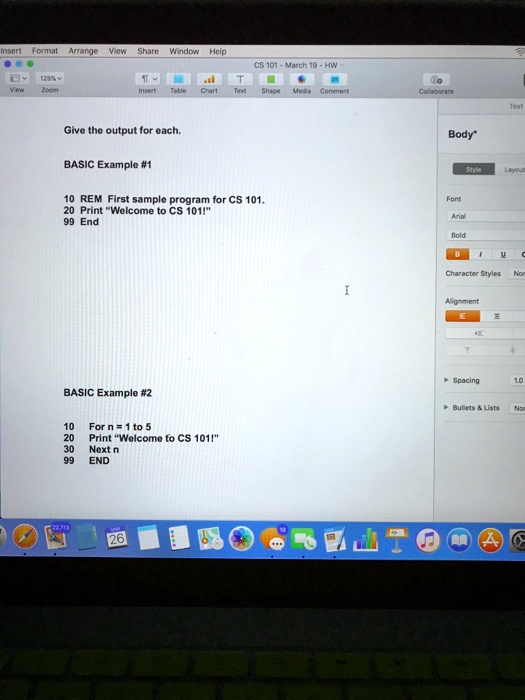 SOLVED: Insert Format Arrange View Share Window Help ... CS 101 -March 19-HW 125% T si T - View ...