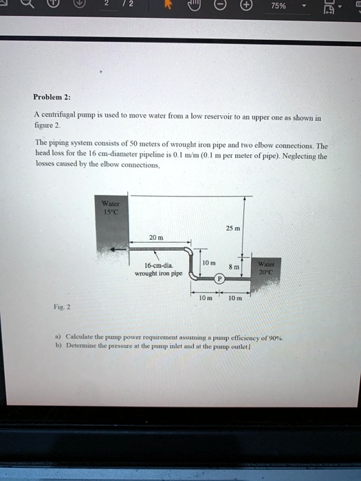 SOLVED: A centrifugal pump is used to move water from a low reservoir ...