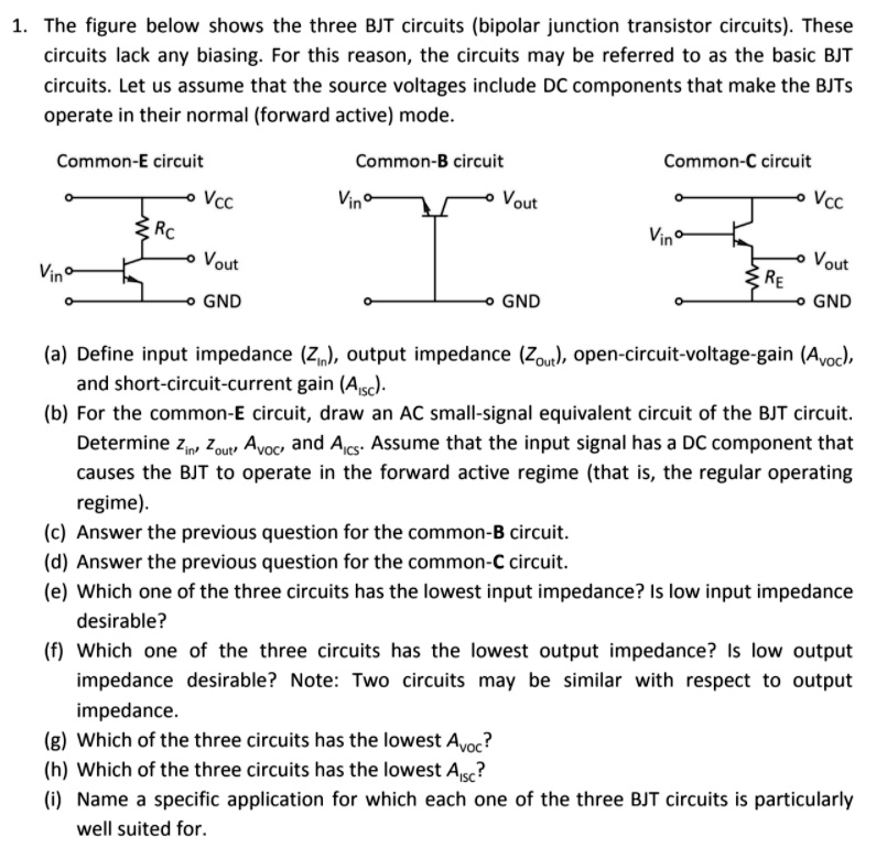 1. The figure below shows the three BJT circuits (bipolar junction ...