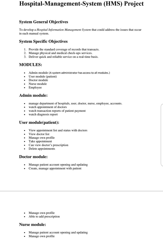 Hospital-Management-System (HMS) Project System General Objectives To ...