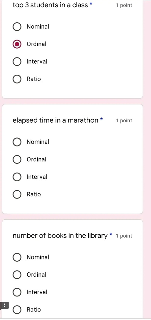 SOLVED: top 3 students in a class point Nominal Ordinal Interval Ratio ...