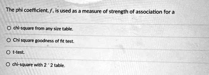 SOLVED: The phi coefficient, φ, is used as a measure of strength of ...