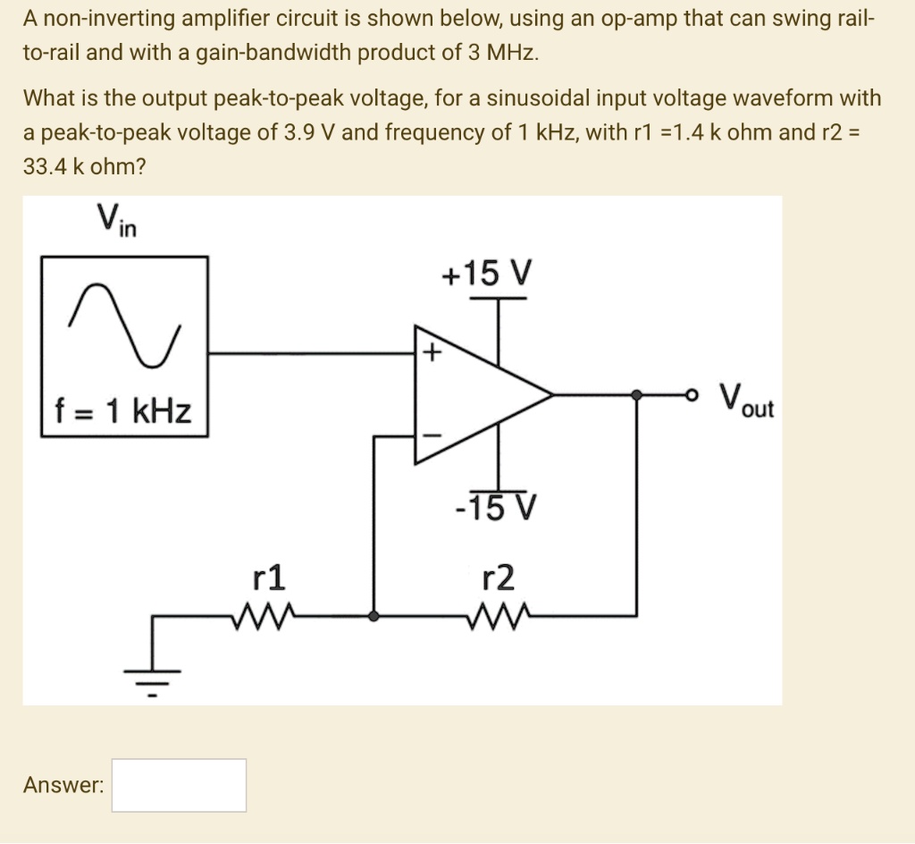 SOLVED: A non-inverting amplifier circuit is shown below, using an op-amp that can swing rail ...