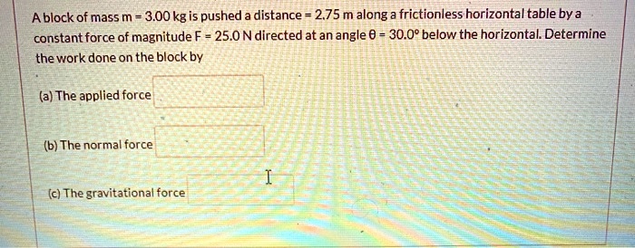 a block of mass m 300kgis pushed distance 275 m along frictionless horizontal table by a ...