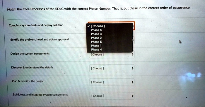 SOLVED: Match the Core Processes of the SDLC with the correct Phase ...