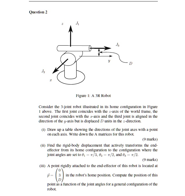 SOLVED: Question Figure A 3R Robot Consider the 3-joint robot illustrated in its home ...