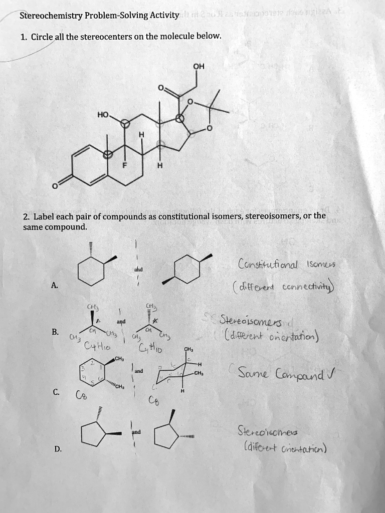 SOLVED: Stereochemistry Problem-Solving Activity 1. Circle all the ...