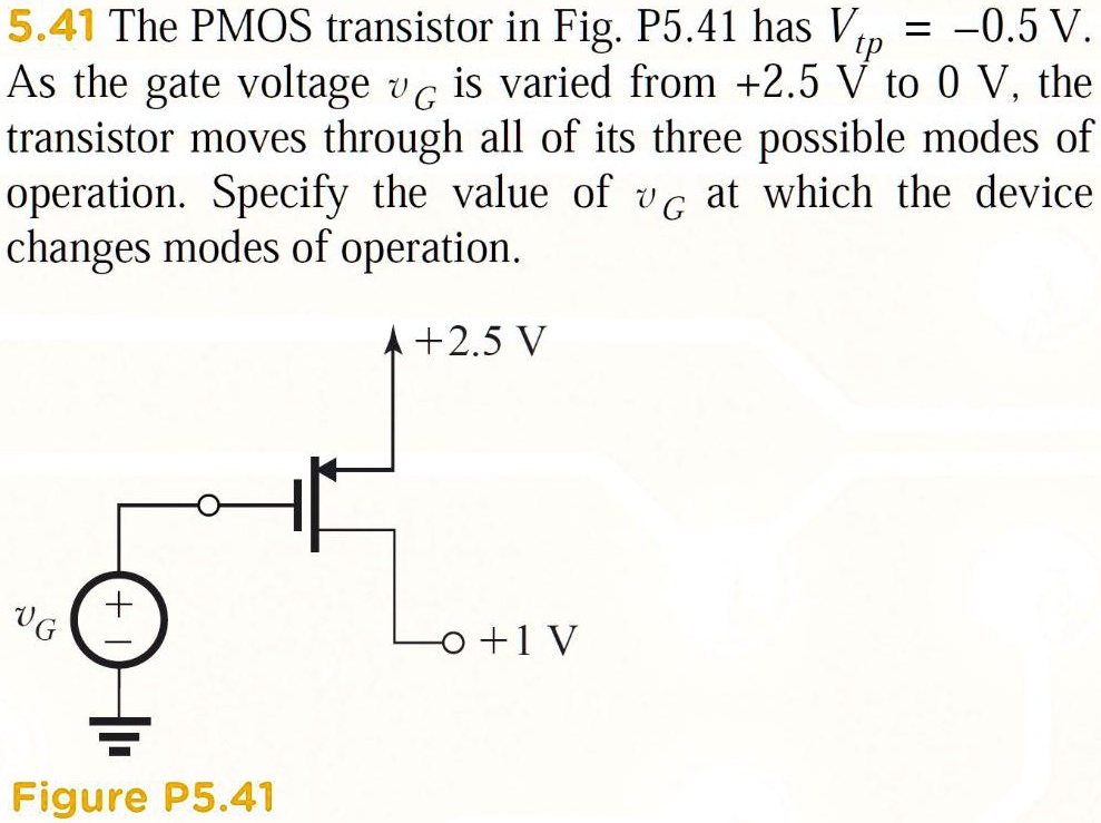 5.41 The PMOS transistor in Fig. P5.41 has Vtp = -0.5 V. As the gate ...