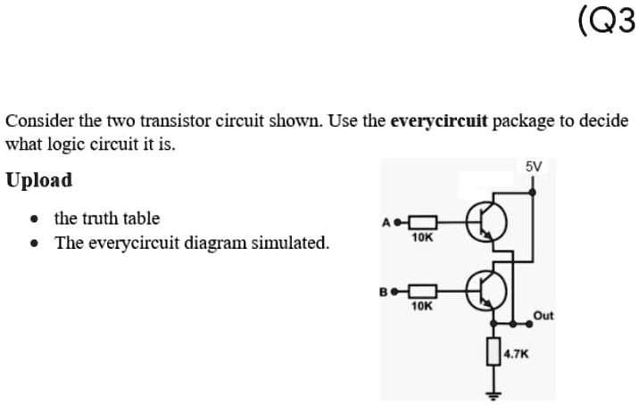 Consider the two transistor circuit shown. Use the everycircuit package to decide what logic ...