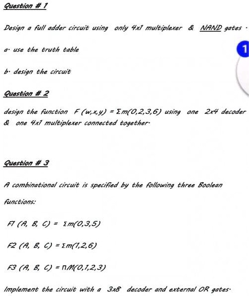 SOLVED: Question # I Design full adder circuit using only 4xl ...