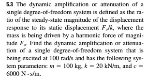 SOLVED: 5.3 The dynamic amplification or attenuation of a single degree ...