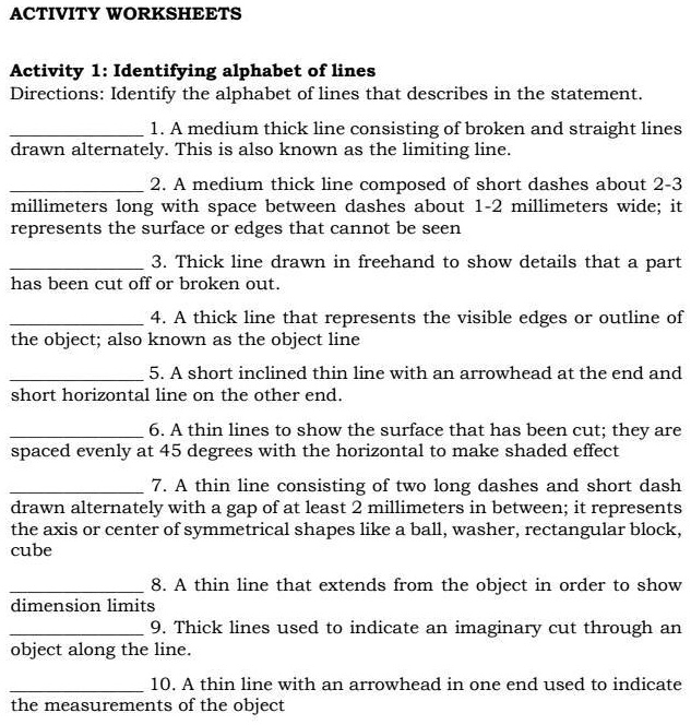 SOLVED: ACTIVITY WORKSHEETS Activity 1: Identifying alphabet of lines ...