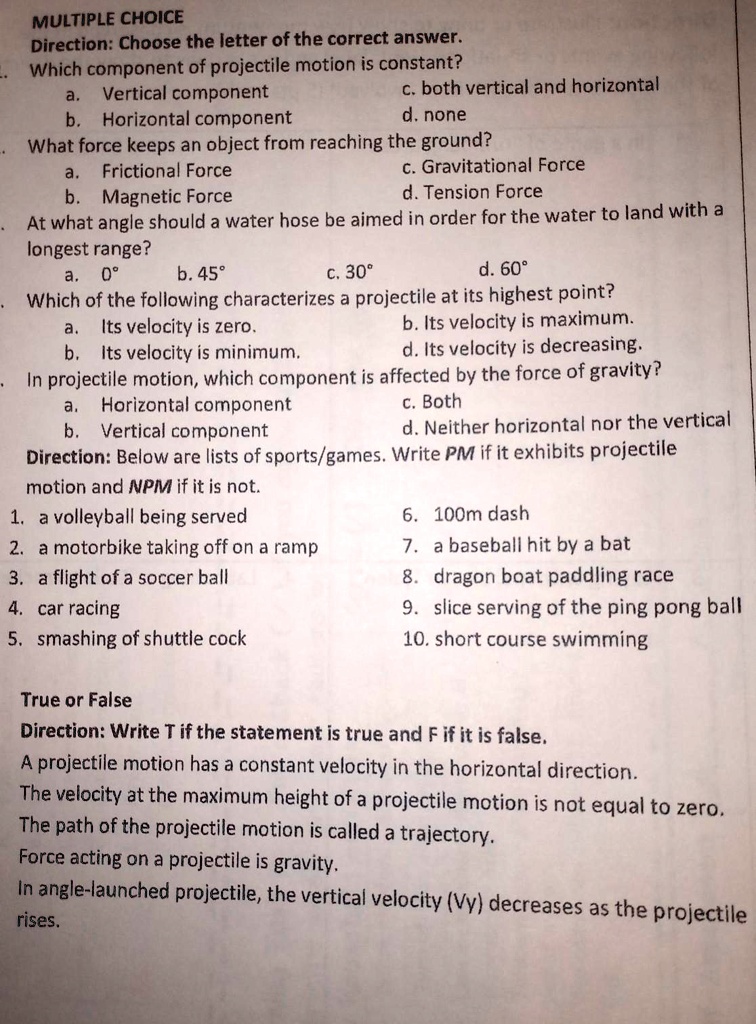 SOLVED: 'Direction: Choose the letter of the correct answer MULTIPLE CHOICE Direction: Choose ...