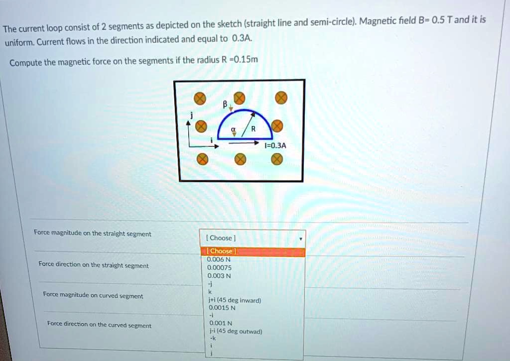 SOLVED:The current loop consist of 2 segments aS depicted on the sketch (straight line and semi ...
