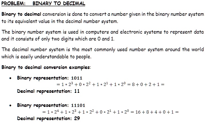 Solved Problem Binary To Decimal Binary To Decimal Conversion Is Done 4219