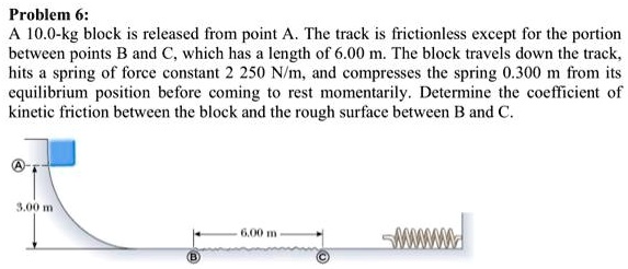 SOLVED: Problem6: A l0.0-kg block is released from point A.The track is frictionless except for ...