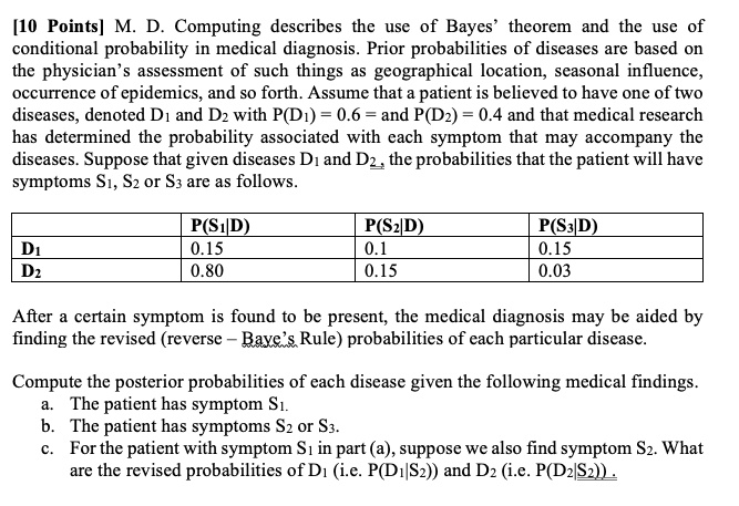 10 points d computing describes thc usc bayes theorcm and thc usc of ...