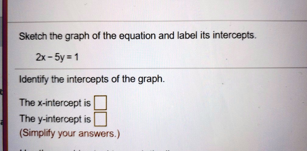 SOLVED: Sketch the graph of the equation and label its intercepts. 2x ...