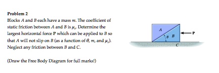 SOLVED: Problem 2 Blocks A and B each have a mass m. The coefficient of static friction between ...