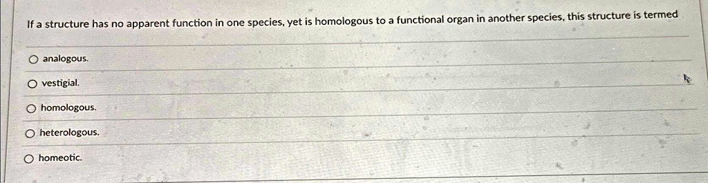 if a structure has no apparent function in one species yet is homologous to a functional organ ...