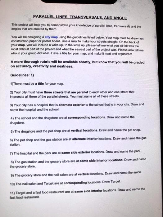 SOLVED: PARALLEL LINESIRANSVERSALSAND ANGLE Ths project help you ...