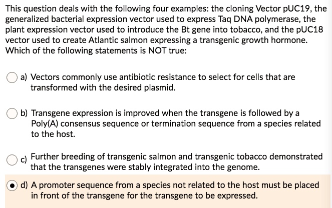 SOLVED: This question deals with the following four examples: the cloning Vector pUC19, the ...