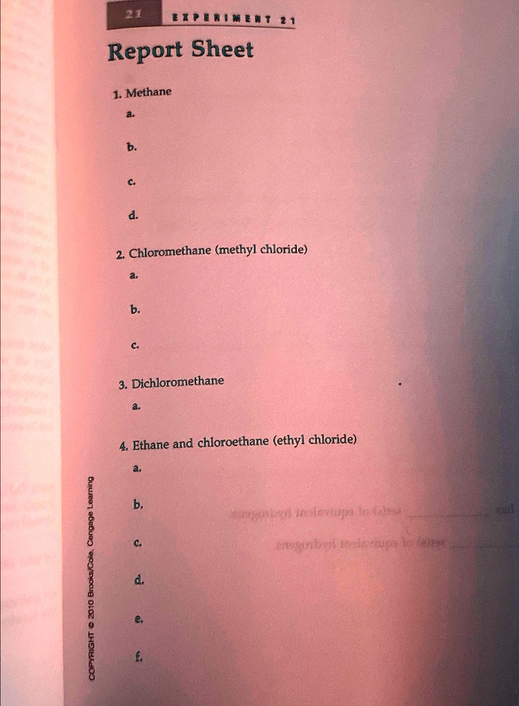 2x experiment 21 report sheet methane a b c d chloromethane methyl ...