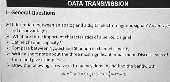 SOLVED: subject : Data communication networks DATA TRANSMISSION 1 ...