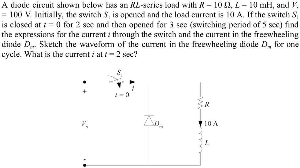 SOLVED: A diode circuit shown below has an RL-series load with R = 10 Î ...