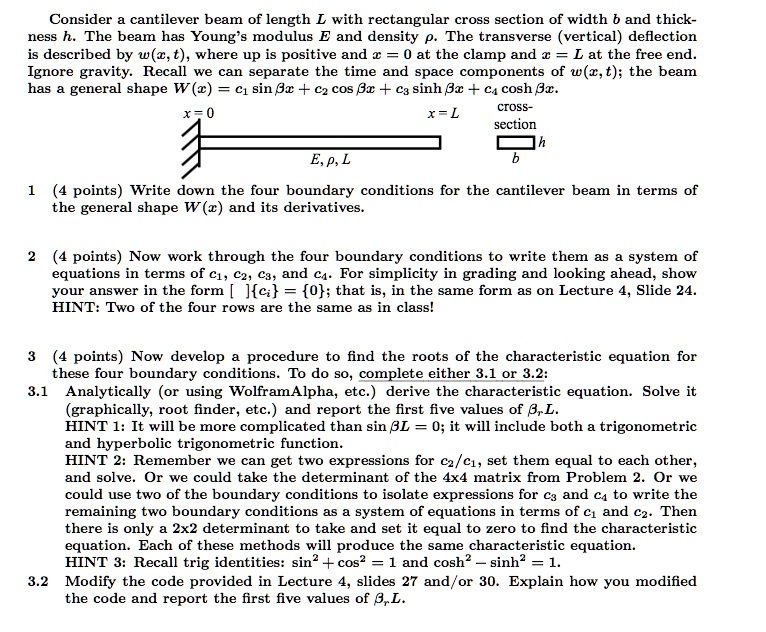 SOLVED: Consider a cantilever beam of length L with rectangular cross ...