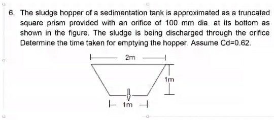 6. The sludge hopper of a sedimentation tank is approximated as a ...