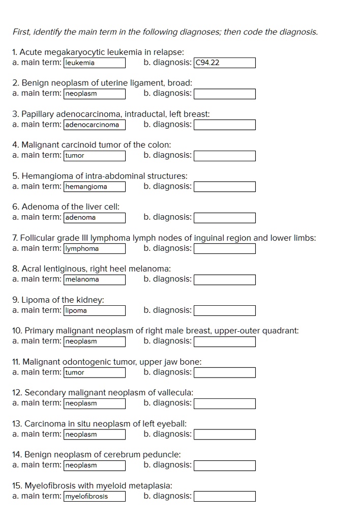 SOLVED: Please code the remaining Diagnosis sections, using the ...