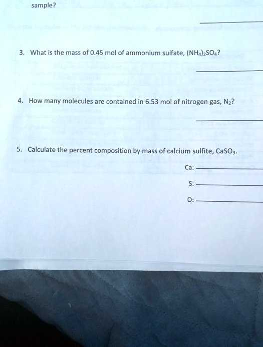 SOLVED: What is the mass of 0.45 mol of ammonium sulfate, (NH4)2SO4? How many molecules are ...
